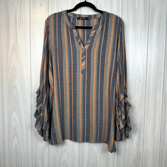 Doe & Rae | Tops | Doe Rae Top Large Burnt Orange And Blue Striped ...